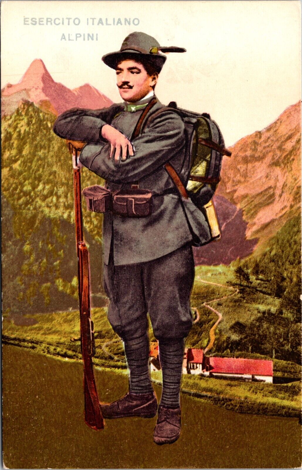 Vintage Colorized Photo Postcard Italian Soldier in the Alpine Army Un ...